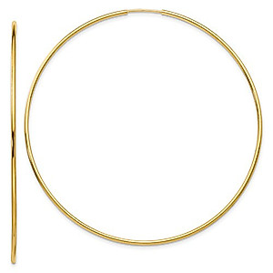 Extra Large 14k Yellow Gold Continuous Endless Hoop Earrings, 1.2mm Tube (62mm)