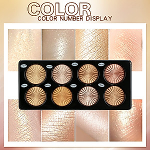 Beteligir 8 Color Highlighter Powder Palette, Facial Bronzers Illuminator Palette Highlighter, Long Lasting Brilliant Lighten Skin Color Face Make Up Palette Set (01)