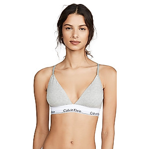 Calvin Klein Women's Modern Cotton Lightly Lined Triangle Wireless Bralette, Grey Heather, Small