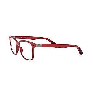 Ray-Ban RX7144M Scuderia Ferrari Collection Square Prescription Eyeglass Frames, Matte Red/Demo Lens, 53 mm