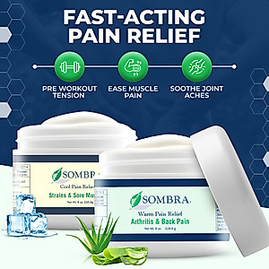 Sombra Warm & Cool Pain Relief Gel, Warm Relief for Arthritis and Chronic Pain Pre-Workout Muscle Rub, Cold for Swelling, Soreness, Post-Workout, Free of Artificial Fragrances, 8oz Per Jar