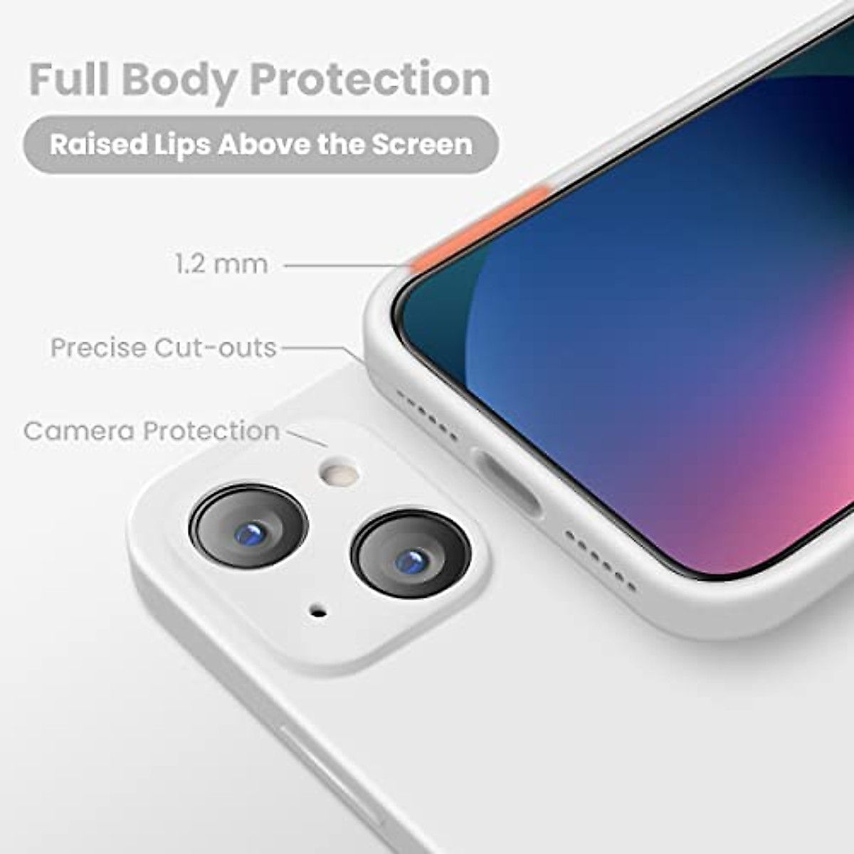 Cordking Designed for iPhone 13 Case, Silicone Full Cover [Enhanced Camera Protection] Shockproof Protective Phone Case with [Soft Anti-Scratch Microfiber Lining], 6.1 inch, White