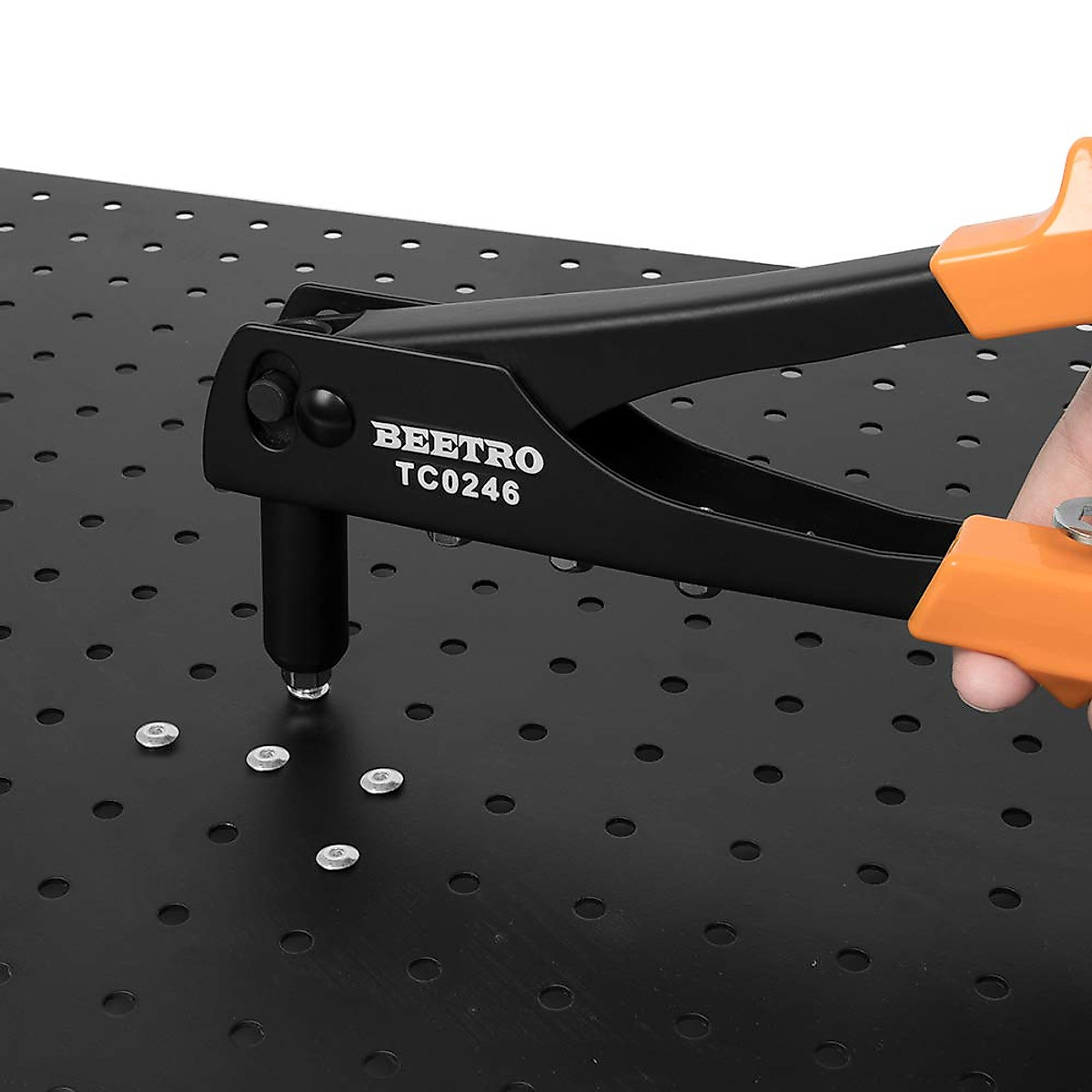 BEETRO Heavy Duty Hand Riveter, Rivet Gun, 3/32"-1/8"-5/32"-3/16", 4 Nosepieces Set Includes 100pcs Rivets, Durable and Suitable for Metal, Plastic and Leather