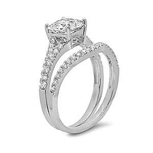 WSX Gold 1ct Princess Moissanite Bridal Rings Sets for Women Simulated Diamond Her Halo Wedding Engagement Ring, 2 Piece Set