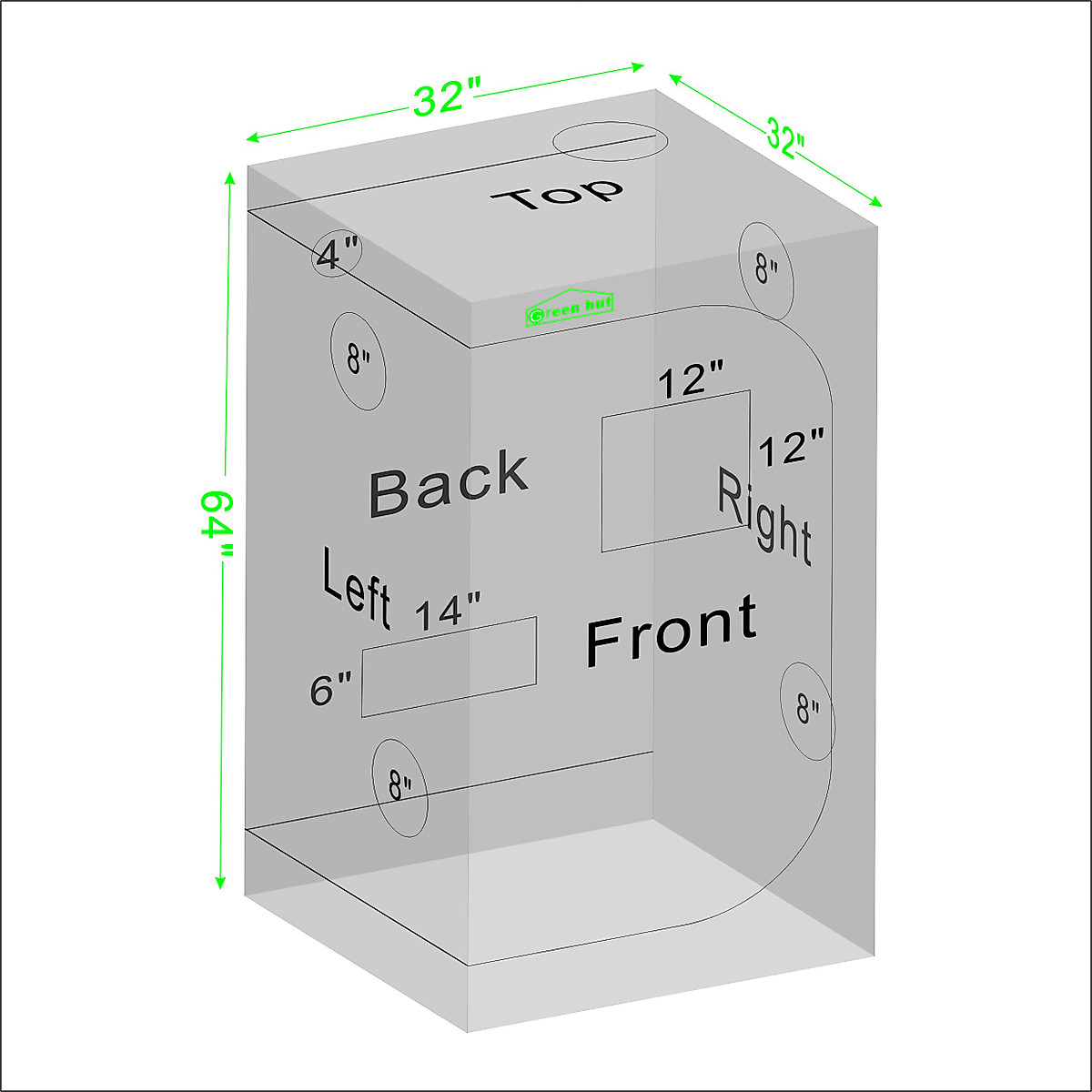 Green Hut Grow Tent 32"x32"x63", High Reflective Mylar Dark Room with Observation Window, Removable Floor Tray and Tool Bag for Indoor Plant Growing 3'X3'