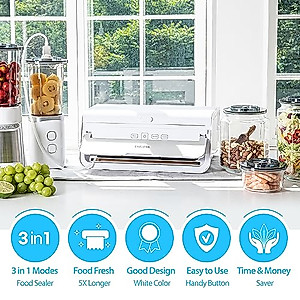 Lofaho 3-in-1 Magic Vacuum Sealer Machine for Food Storage Air-Top & Hose Handheld Vacuum Sealer Include 5 Sealing Bags, 10 Containers (55mm and 75mm Sizes x 5ea/each), Top Film (1ea), EPL Film (1ea)