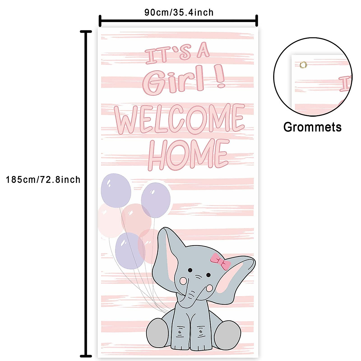 It’s A Girl Welcome Home Cute Cartoon Elephant Banner Animal Theme Decorations Decor for Girl Princess Wild One Safari Baby Shower 1st Birthday Party Gender reveal Supplies Photo Booth Props Backdrop