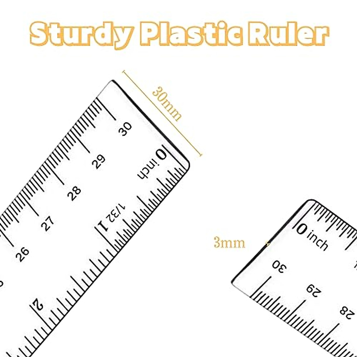 Plastic Ruler, Straight Ruler, 2PCS Clear Acrylic Ruler, 12 Inch Rulers with Centimeters and Inches, Measuring Tools for Student School Office