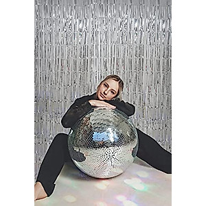 Silver Backdrop Curtains for Parties, Melsan 3.2 x 8 ft Foil Fringe Curtains Backdrop for Birthday,Engagement,New Year Eve, Disco Party Backdrop Decorations, Pack of 2