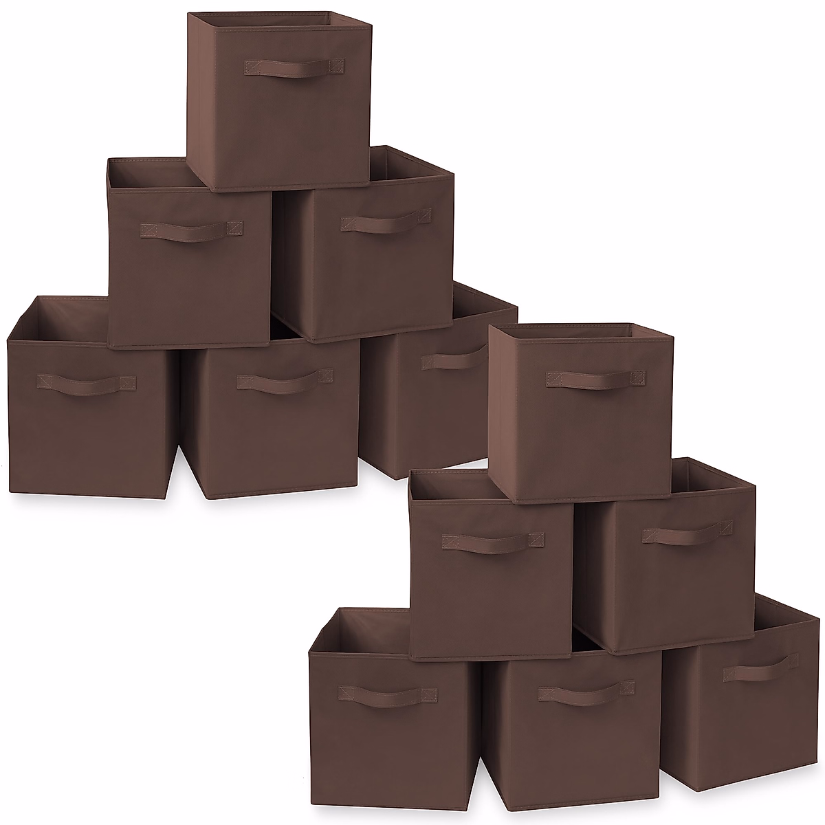 Casafield Set of 12 Collapsible Fabric Cube Storage Bins, Brown - 11" Foldable Cloth Baskets for Shelves, Cubby Organizers & More