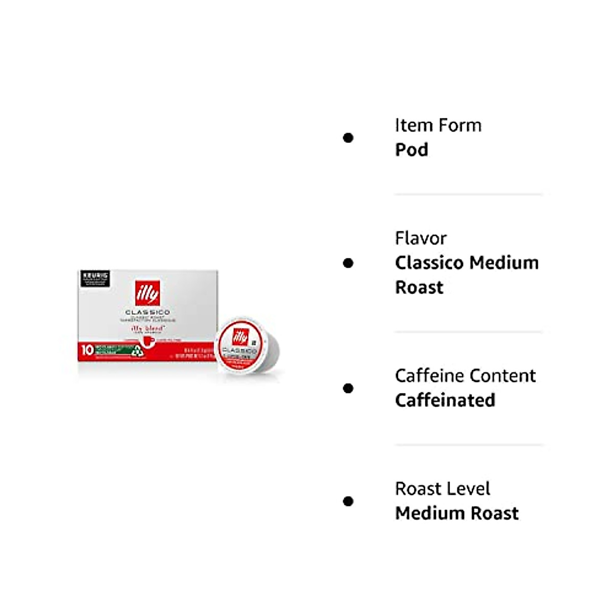 illy Coffee, Smooth and Balanced, Classico Medium Roast Coffee K-Cups, Made with 100% Arabica Coffee, All-Natural, No Preservatives, Coffee Pods for Keurig Coffee Machines,10 K-Cup Pods (Pack of 1)