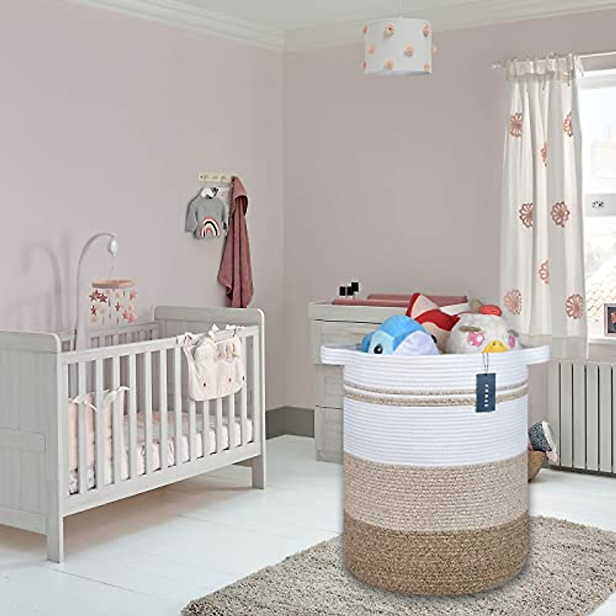 COMSE Extra Large Laundry Basket, Tall Blanket Basket, Laundry Hamper with Handles, 15.7”x 21.7”, Cotton Rope Basket, Woven Laundry Basket, Toy Basket, Clothes Baskets,Woven Basket,Gradient Brown