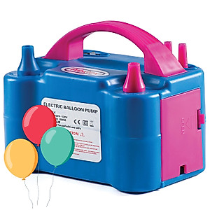 Prextex Balloons Electric Pump Inflate, Blue 110V 600W - Portable Pump with Air Blower & Dual Nozzle Inflator for Fast & Easy Bulk Balloons Filling for Event & Party Decoration - Balloon Pump Electric