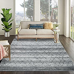 ROYHOME Area Rug 8' x 10' Machine Washable Abstract Moroccan Rug Contemporary Diamond Rug Indoor Floor Cover Geometric Carpet Rug Foldable Accent Rug for Living Room Bedroom Dining Room, Grey