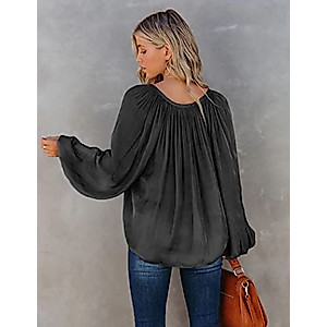 Chigant Women's Sexy Satin Shirts Silk V Neck Long Sleeve Casual Blouses Business Casual Tops Plus Size Black X-Large