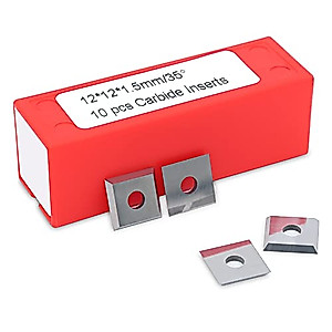 BINSTAK - K1215 - 12mm Square Corners Carbide Inserts 4 Edges (12mm lengthX12mm widthX1.5mm thick-35 Degree Cutting Angle), Pack of 10, Straight-Hole