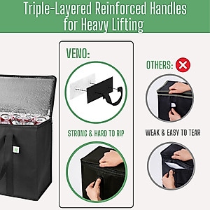 VENO 2 Pack Insulated Reusable Grocery Bag, Food Delivery Bag, Durable, Heavy Duty, Large Size, Stands Upright, Collapsible, Sturdy Zipper, Reusable and Sustainable (BLACK, 2)