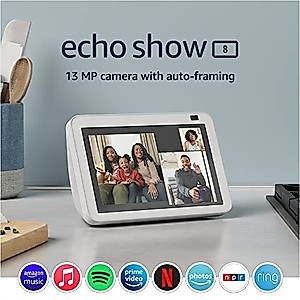 Echo Show 8 (2nd Gen, 2021 release) | HD smart display with Alexa and 13 MP camera | Glacier White | with Wyze Cam V3 bundle