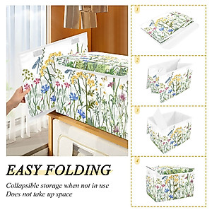JUMBEAR Herbs Wild Flower Rectangular Storage Bin with Lid and Handle, Collapsible Toys Clothes Storage Basket Organizer for Closet, Office, Nursery, Home Decor