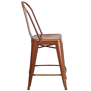 Flash Furniture Carly Commercial Grade 24" High Copper Metal Indoor-Outdoor Counter Height Stool with Back