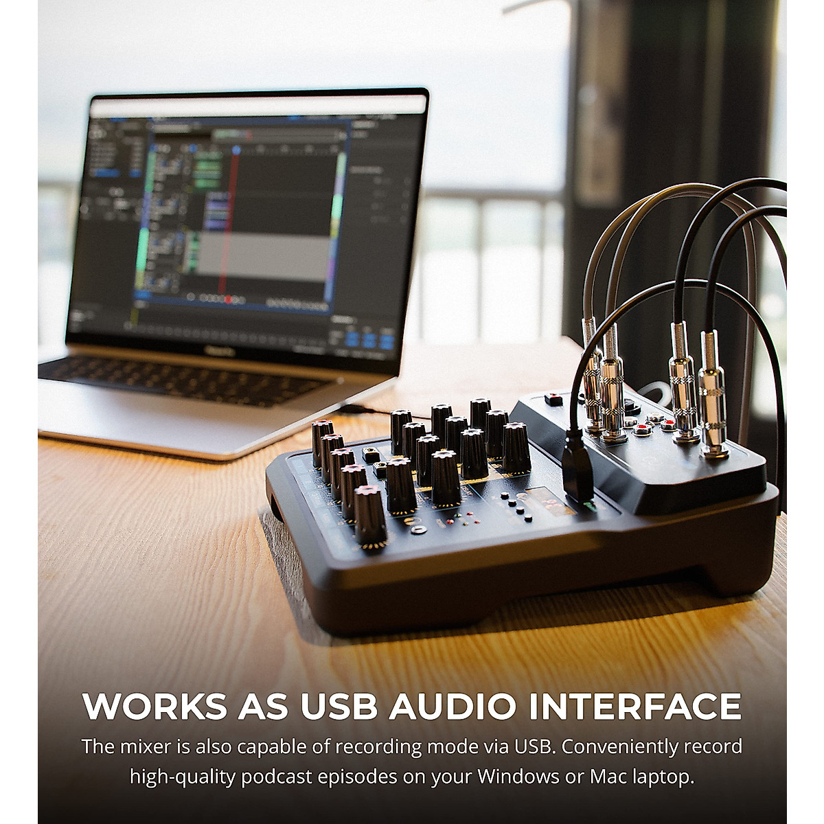Blucoil 4-Channel Audio Mixer with 48V Phantom Power, 2-Band EQ, Delay and Repeat Effects, Bluetooth, XLR Microphone and MP3 USB Inputs for Home Studio Recording on Windows and Mac