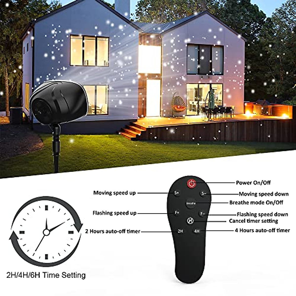 SOMKTN Christmas Snowfall Projector Lights, Holiday Projector Lights Waterproof Snow Flurries Landscape Spotlight with Remote for Xmas Party Wedding Home Decor