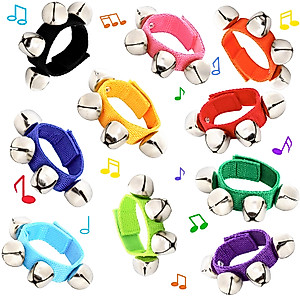 Foraineam 20 PCS 10 Colors Wrist Bells Bracelets Ankle Jingle Bell Band Party Favors Wristband Musical Tambourine Rhythm Percussion Instrument