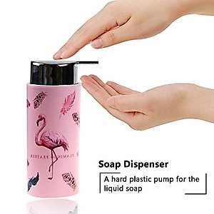 Newthinking Bathroom Accessories Set, Bathroom Set with Trash Can, Include Soap Dish and Soap Dispenser, Toothbrush Holder Set and Toilet Brush and Holders, Pink Flamingo