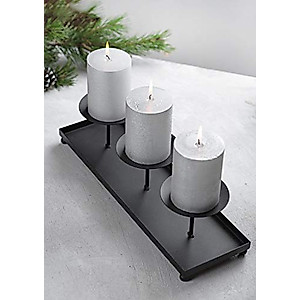 Candles Pillar Holder Tray Black Metal Base for Desk Top Decoration Table or Mantel Centerpiece in Dining & Living Room, Candelabra for Pillar & Sphere Candles, flameless LED (Set of 3)