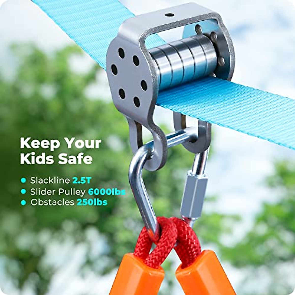 Jugader 2X50ft Ninja Warrior Obstacle Course for Kids with Pulley, Ninja Warrior Slackline Kit with Accessories, Monkey Bars, Gym Rings,Climbing Ladder