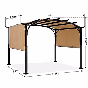 ABCCANOPY Outdoor Pergola 10'x10', Arched Patio Pergola with Retractable Sun Shade, Beige