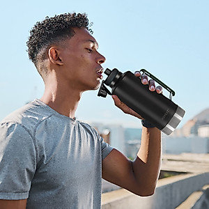 WAPEST Vacuum Insulated Water Bottle, Wide Mouth Stainless Steel Coffee Thermos for hot and cold drinks, Insulated Water jug with Spout Lid, Flex Cap and collapsible handle, Black