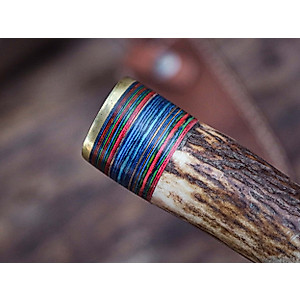 Custom Handmade Hunting Knife Skinner Fixed Blade Knife Damascus Steel 10'' Overall stag 'antler hanlde With Sheath