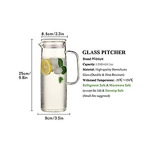 Glass Pitcher with Lid - High Heat Resistance Stovetop Safe Pitcher for Hot/Cold Water & Iced Tea