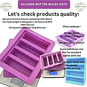 Silicone Butter Mold Set Purple - Holds 8 Tablespoons, 4oz Standard Butter Stick Size, Large Cavity Butter Maker, Non-Stick Butter Tray & spatula, measuring spoons, Ideal For Herb Butter, Brownie Cake