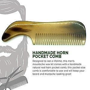 Lucky Franc's 2 oz. Strong Hold Mustache Wax and Real Ox Horn Comb Grooming Set. Wax that Stache in Style. Unscented Natural Moustache Wax and Stache or Beard Comb. Handmade Gift Set for Men