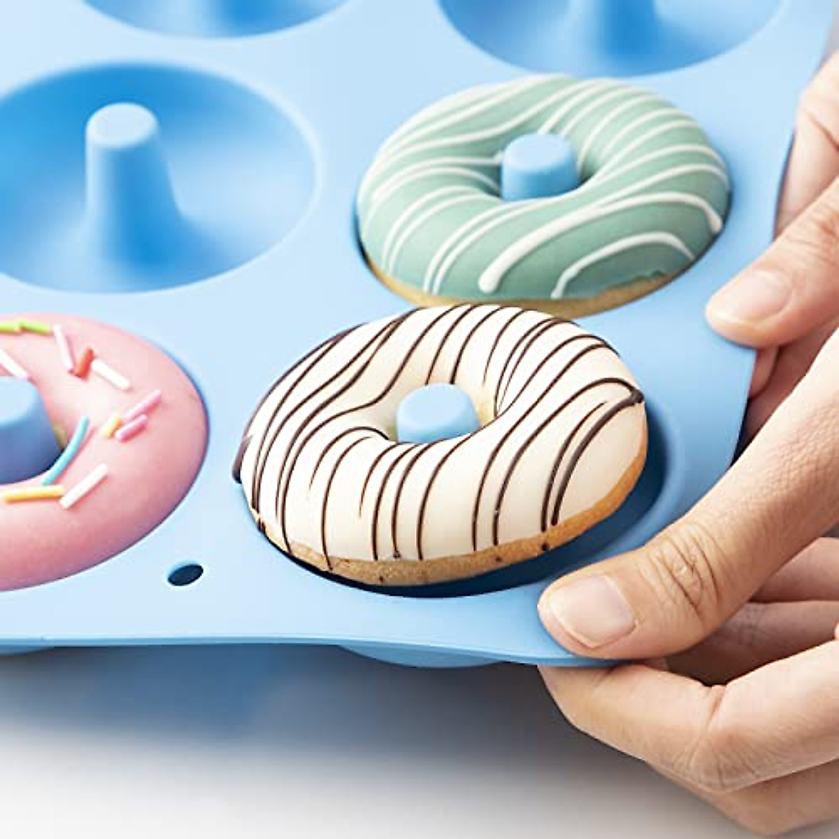 Aichoof Silicone Donut Mold for 6 Doughnuts, Set of 2. Food Grade LFGB Silicone Bagels Baking Pan, Non-Stick, Dishwasher Safe, Heat Resistant and Microwave Safe(Blue)