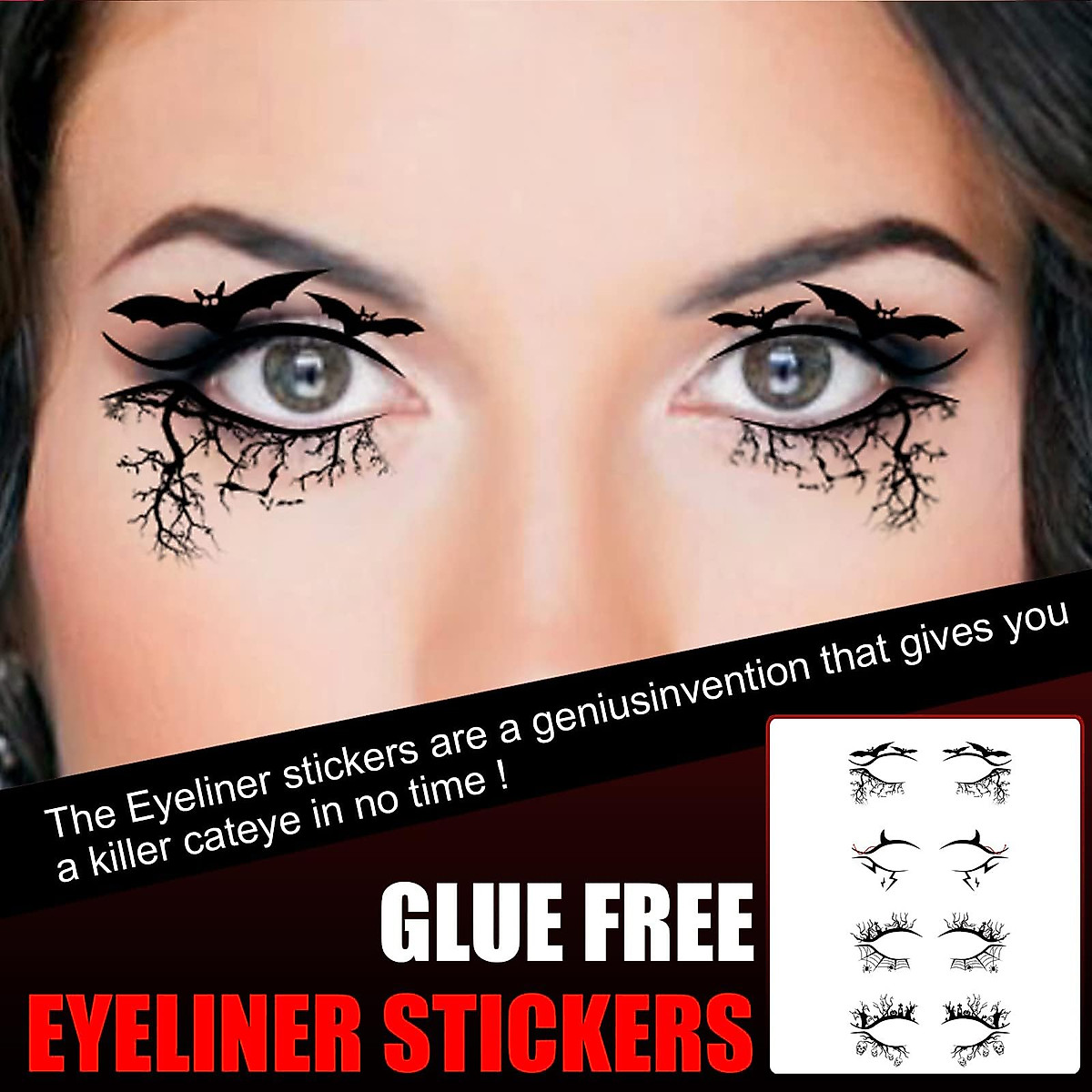 4 Pairs of Halloween Eye Shadow Temporary Tattoo Stickers Eyeliner Decals with 2 Sheets Spider Web Skull Bat Temporary Tattoo Stickers Face eye Makeup Stickers for Women Girls Halloween Masquerade Party