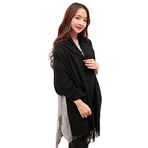 Anboor Super Soft Cashmere Blanket Scarf with Tassel Solid, Black, Size Large