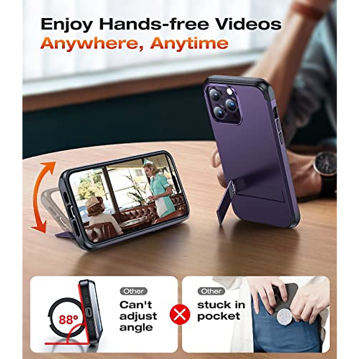 VICMARS Strongest Magnetic for iPhone 14 Pro Max Case with Stand, [Fits Magsafe] [18FT Ultra Shockproof] Dual-Layer iPhone 14 Pro Max Phone Case Men Women, 2X Mil-Grade, Invisible Kickstand (Purple)