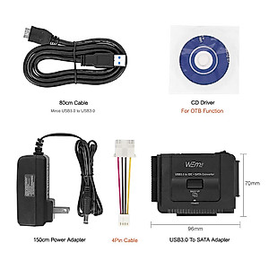 WEme USB 3.0 to SATA/IDE Adapter with Universal 2.5/3.5 Hard Drive Disk Converter for HDD/SSD & IDE HDD Support 6TB and One-Touch Backup Include 12V 2A Power Adapter + USB 3.0 Cable for Laptop