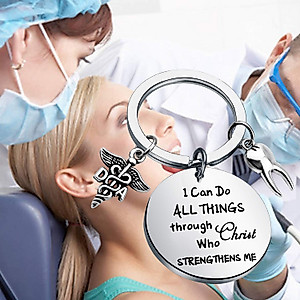 LQRI DA Gift Dental Assistant Keychain I Can Do All Things Through Christ Who Strengthens Me Keychain Dental Assistant Jewelry Dentist Gift DA Graduation Gift (sliver)