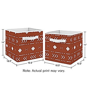 Sweet Jojo Designs Rust White Boho Tribal Mudcloth Foldable Fabric Storage Cube Bins Boxes Organizer Toys Kid Baby Childrens Set of 2 Orange Woodland Bohemian Southwest Geometric Arrow Aztec Mud Cloth