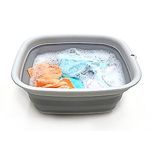 SAMMART 9.45L (2.5 Gallon) Collapsible Tub - Foldable Dish Tub - Portable Washing Basin - Space Saving Plastic Washtub (Grey, M)
