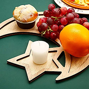 WILLBOND 2 Sets Ramadan Wood Tray Moon Wooden Star Tableware Eid Mubarak Party Serving Tableware for Breakfast Dinner Dessert Pastry Display Holder Decoration Ornament