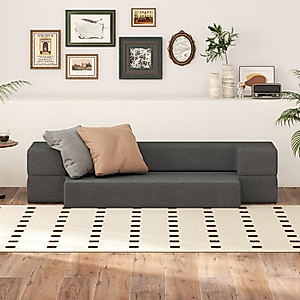 KOMFOTT Convertible Floor Sofa Bed, 8 Inch Memory Foam Mattress with Washable Cover, Fold Out Sleeper Sofa Futon Couch, Linen Fabric Floor Couch for Living Room, Bedroom, Guest Room, Dark Grey, Twin