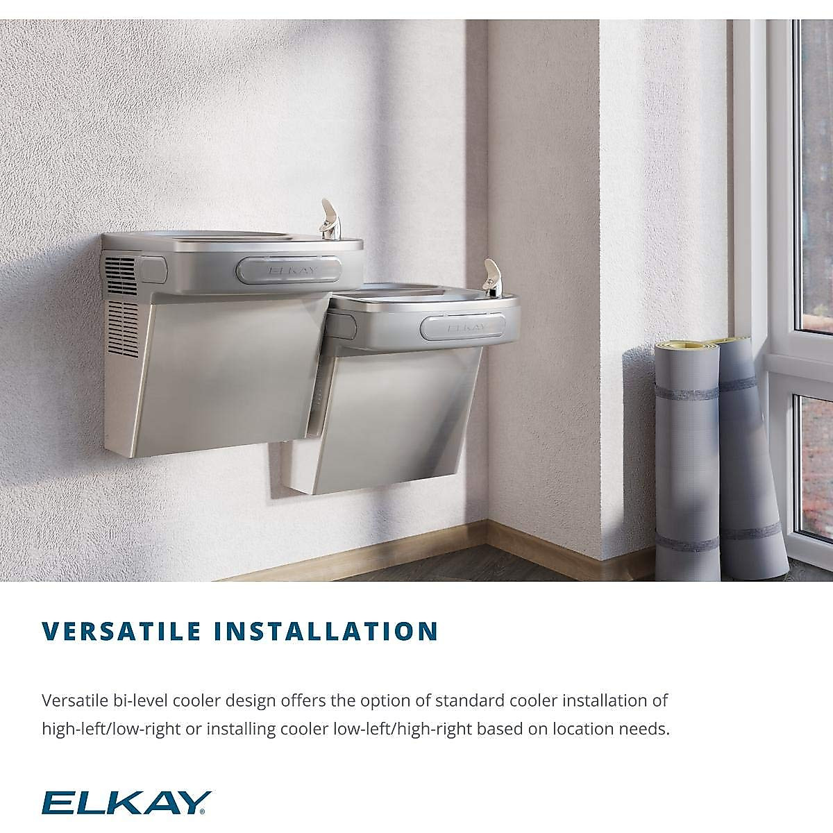 Elkay EZSTL8SC Wall Mount Bi-Level ADA Versatile Cooler, Non-Filtered, 8 GPH, Stainless