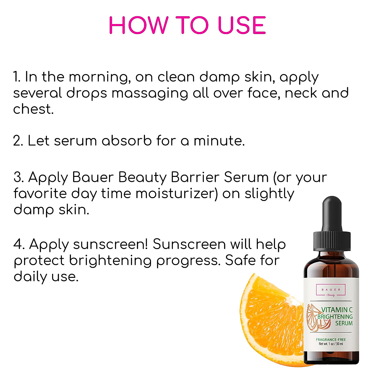 Bauer Beauty Vitamin C Face Serum Improves Skin Brightness, Fine Lines, Anti-Aging Skin Repair, Brighten Dark Spots And Reduce wrinkles