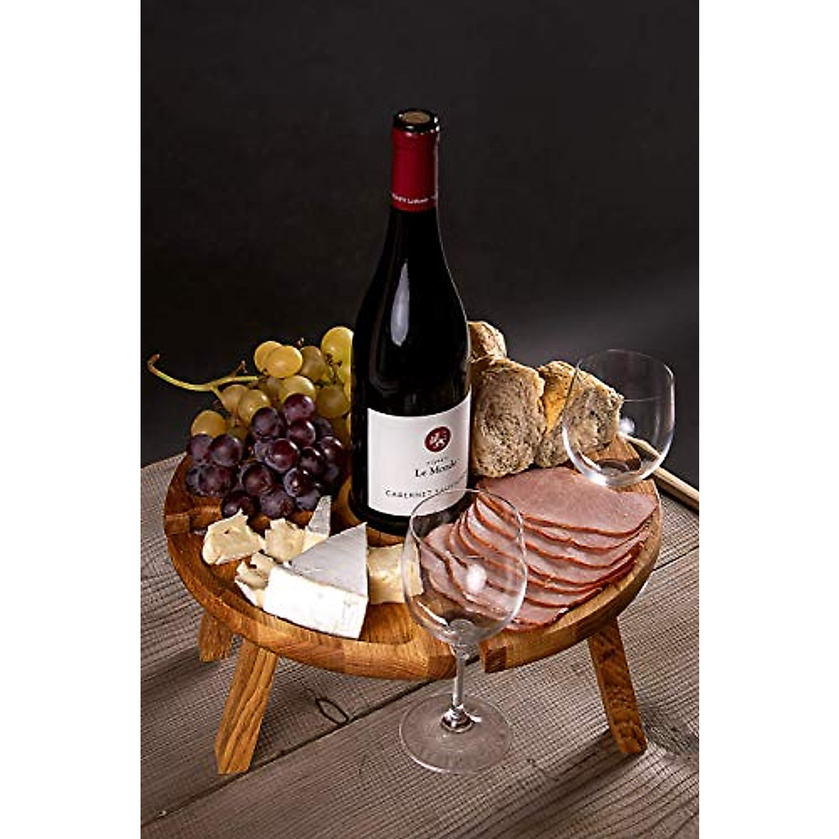 5 Sectional Round Wooden Serving Tray Platter For Wine Glasses And Cheese, Portable Wineglass Stand, Wood Wine Bottle Glass Holder Outdoor Wine Table, Wine Caddy Wine Gift, Charcuterie Board for Snack