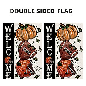 Fall Football Welcome Garden Flags 12x18 Inch Vertical Double Sided, Pumpkin Autumn Sports Game Day Sign Thanksgiving Seasonal Yard Outside Decor DF330